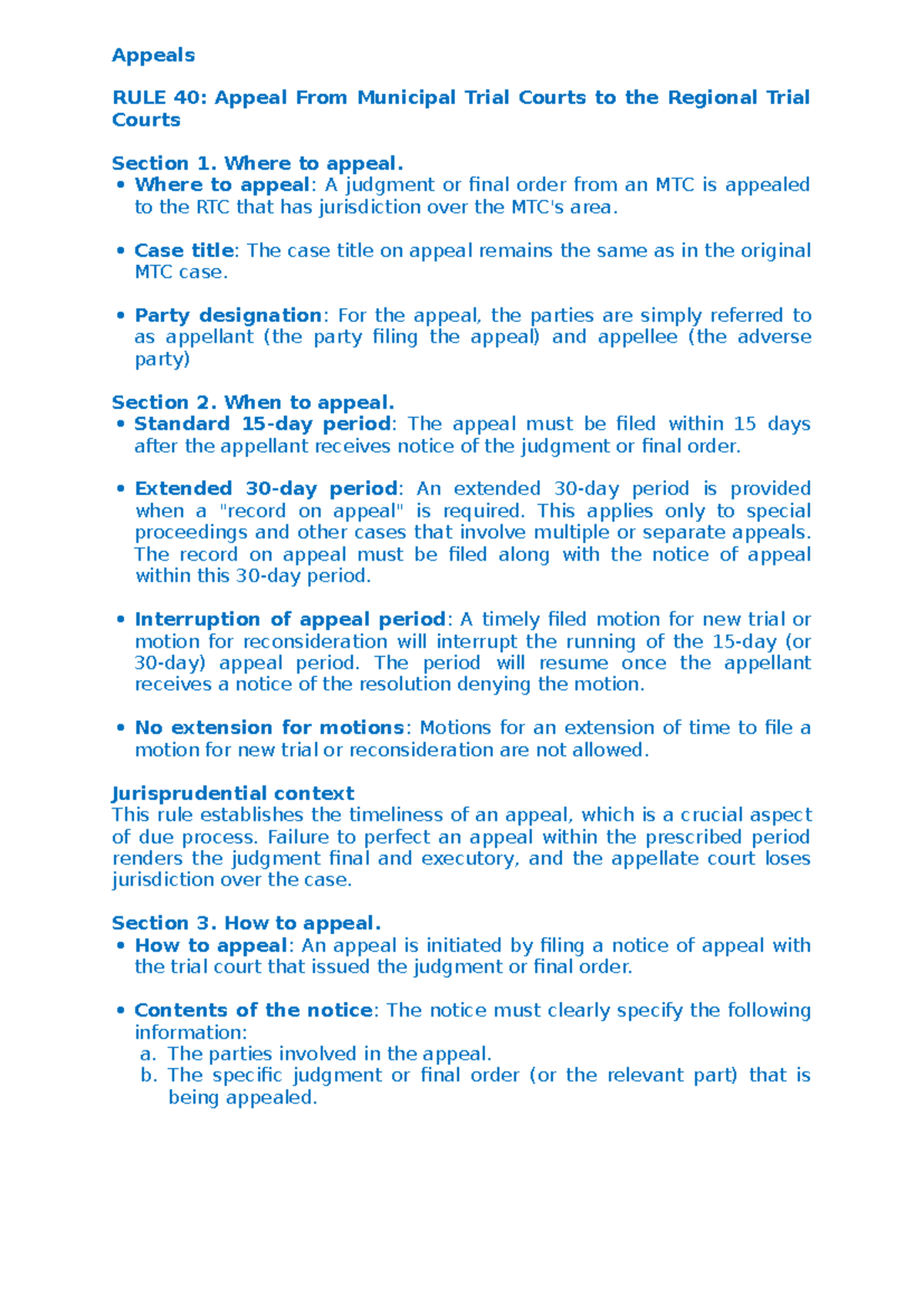 Appeals from MTC to RTC: Understanding Rule 40 Procedures - Studocu