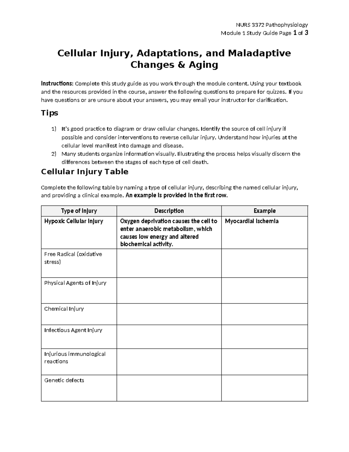 Module 1 Study Guide - NOTES - NURS 3372 Pathophysiology Module 1 Study ...