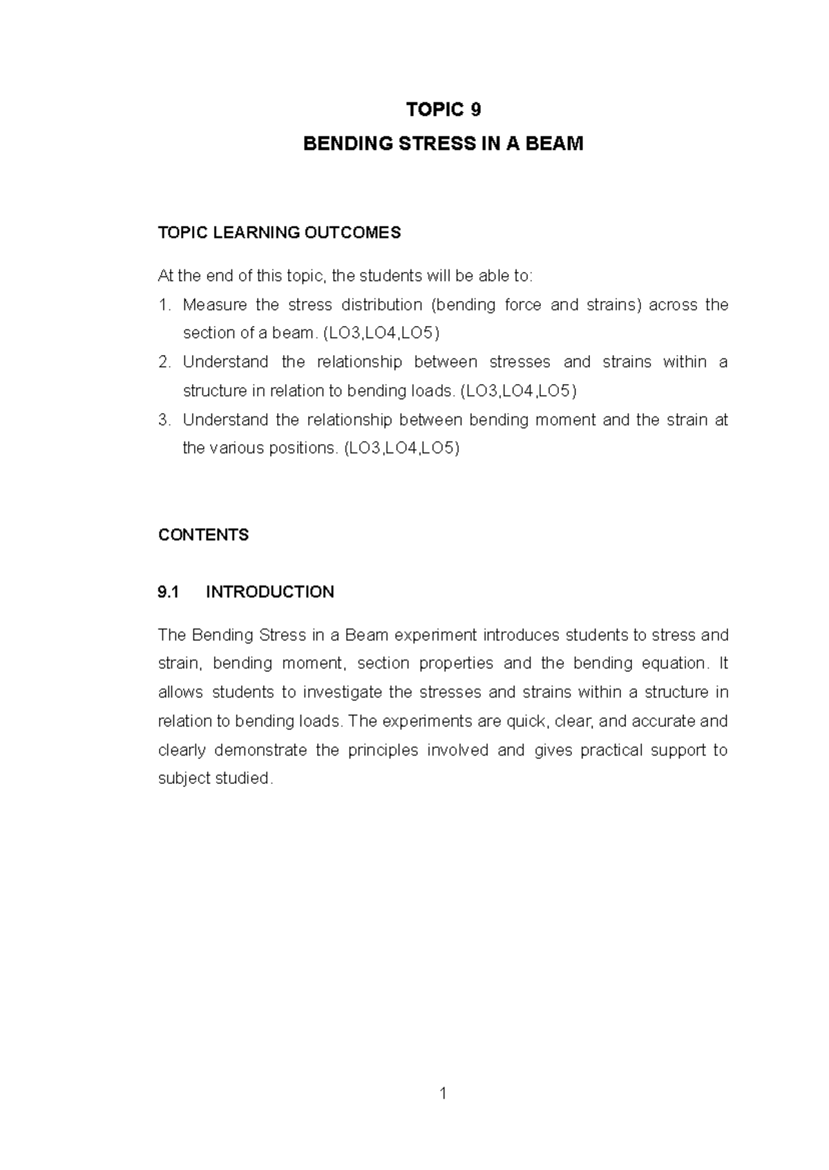 Solid Mechanics 1: Bending Stress in a Beam - Topic 9 Notes - Studocu
