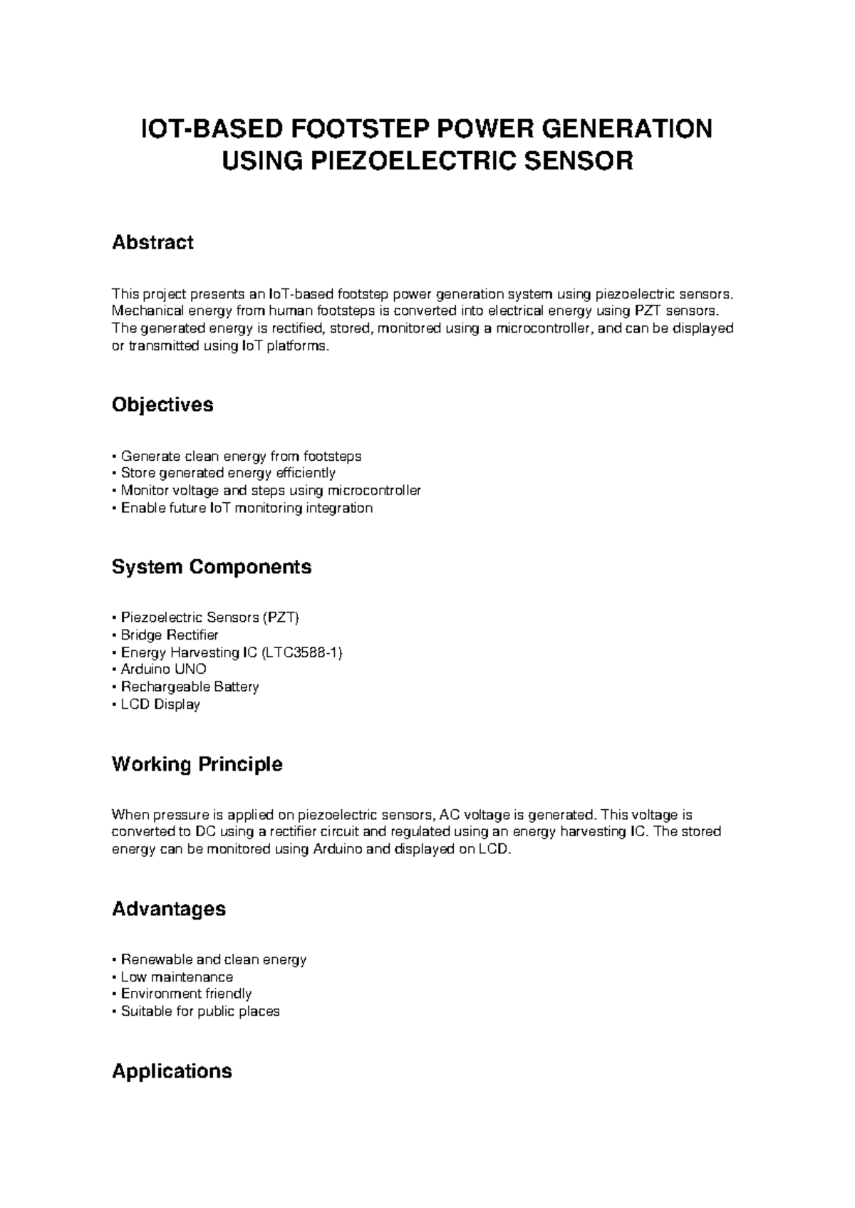 PZT IoT Mini Project: Footstep Power Generation System - Studocu