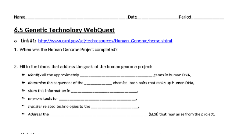 6.5 Biotechnology WebQuest: Human Genome Project & Gel Electrophoresis ...