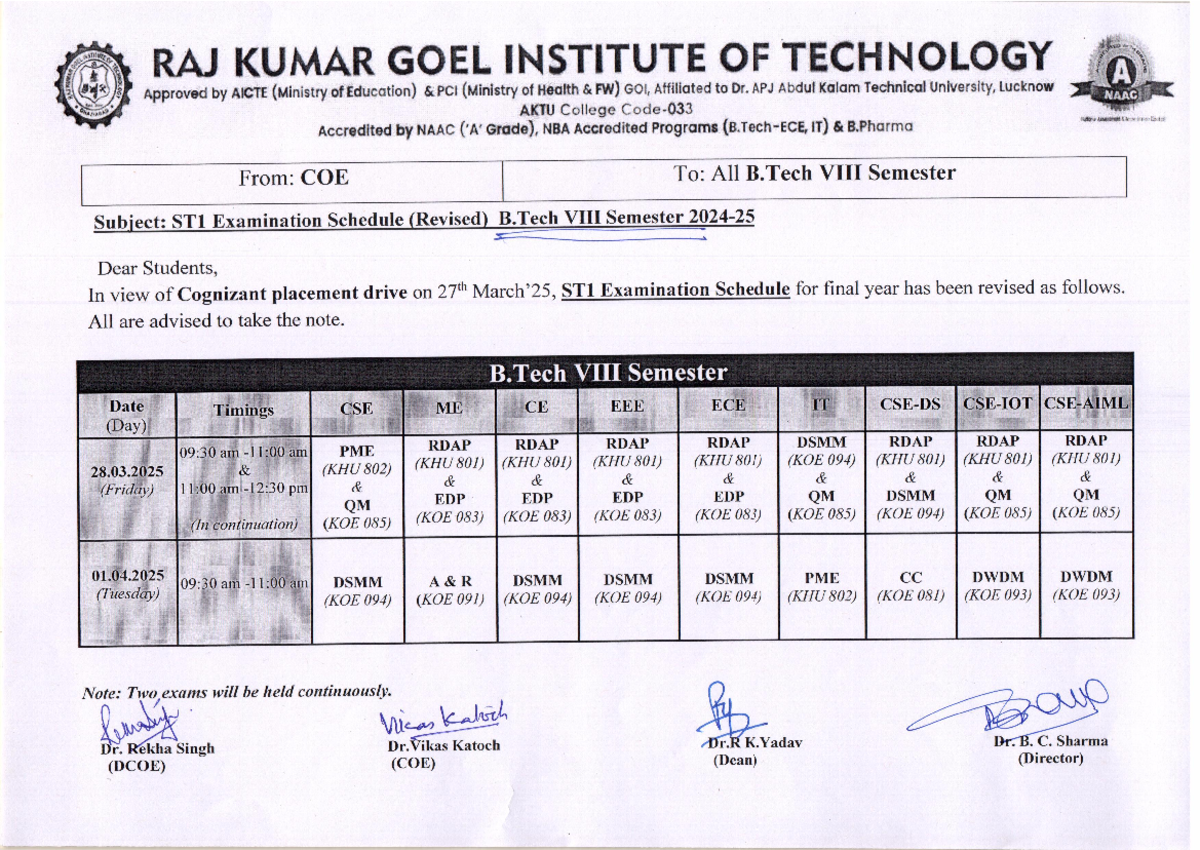 ST-1 Examination Schedule (Revised) B.Tech VIII Semester 2024-25 copy ...