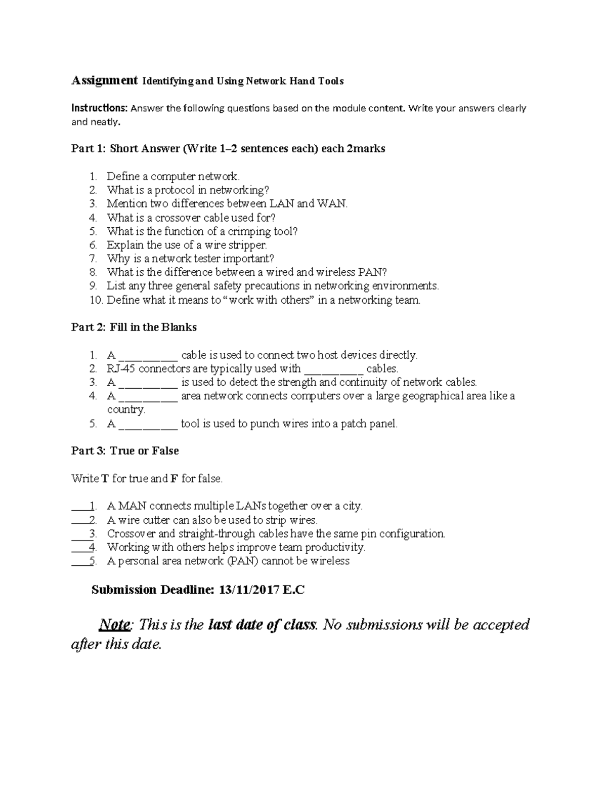 Assignment: Identifying & Using Network Hand Tools (IT 101) - Studocu