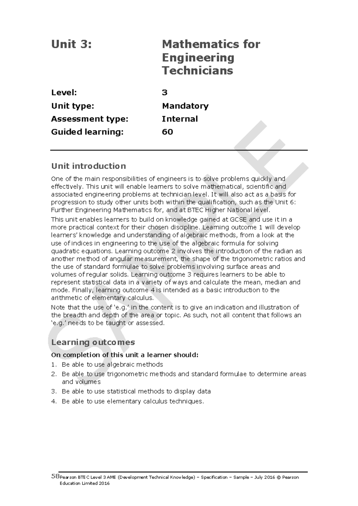 Unit 2: Mathematics for Engineering Technicians - Level 3 Overview - Studocu