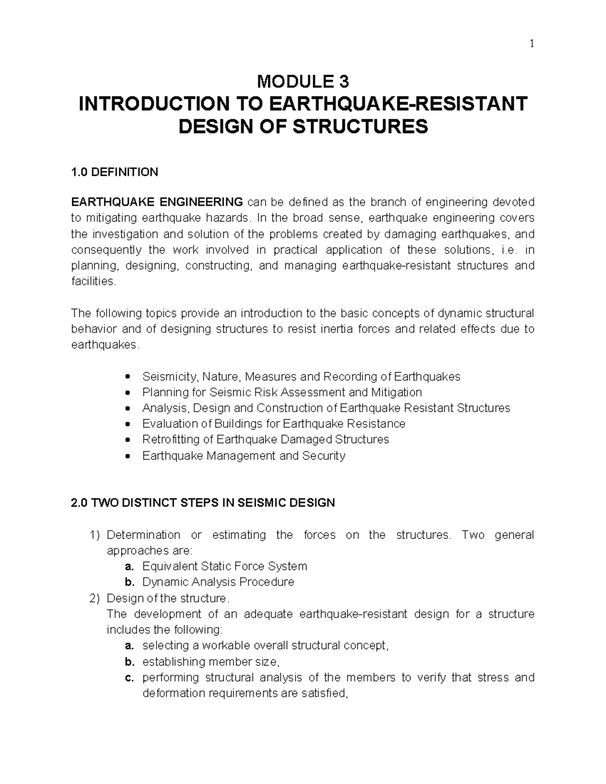 Module 3 - Intro to Earthquake Resistant Design Concepts - Studocu