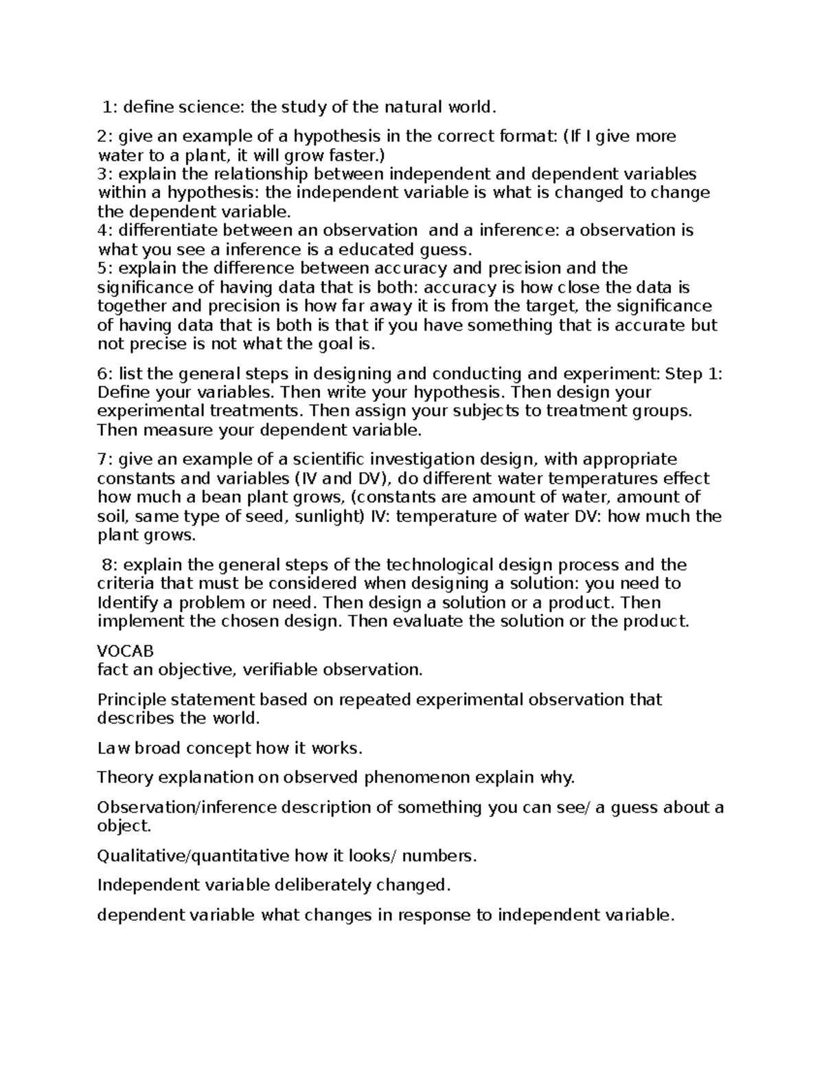 Science Concepts and Hypothesis Examples - Course Code: YES - yr yr ...