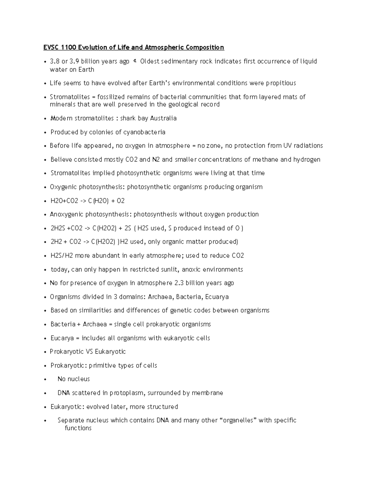EVSC 1100 Evolution of Life and Atmospheric Composition - Studocu