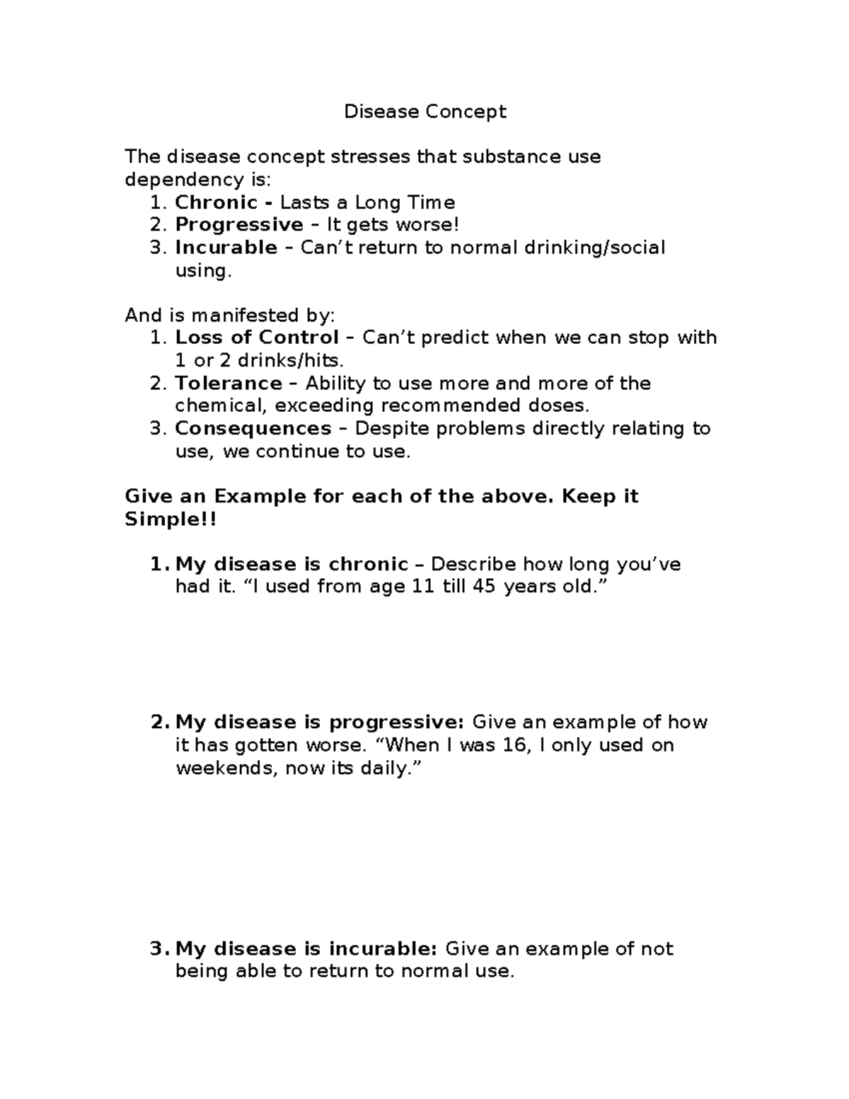Disease Concept Worksheet: Understanding Substance Use Dependency - Studocu