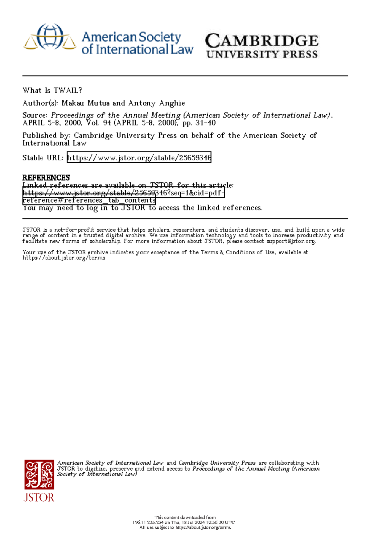 Mutua What is Twail - What Is TWAIL? Author(s): Makau Mutua and Antony ...