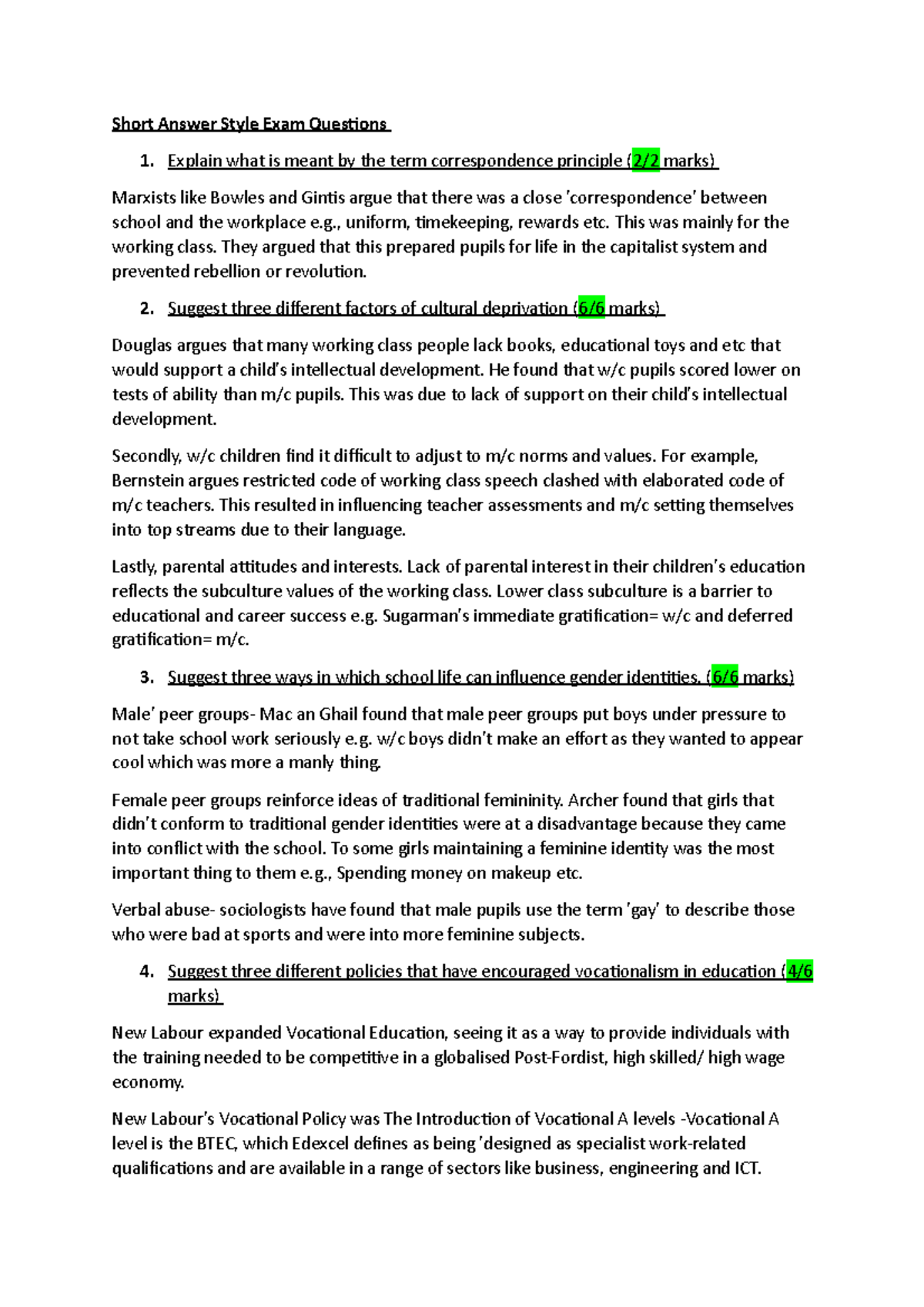 Sociology SOC101 Short Answer Exam Questions Guide - Studocu