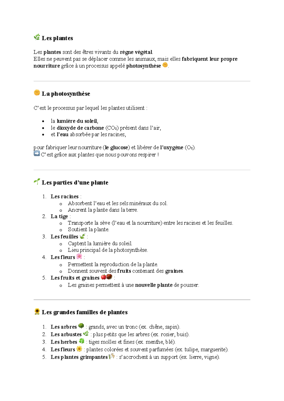 Les plantes : Caractéristiques et processus de photosynthèse - Studocu