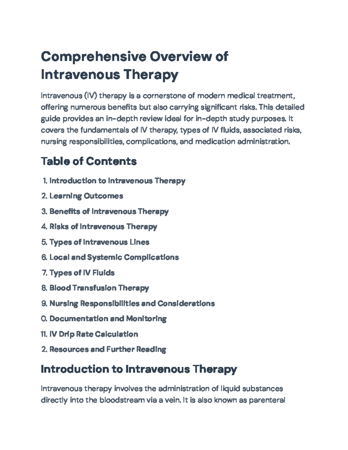 IV Therapy Comprehensive Guide: Risks, Benefits, and Nursing Care - Studocu