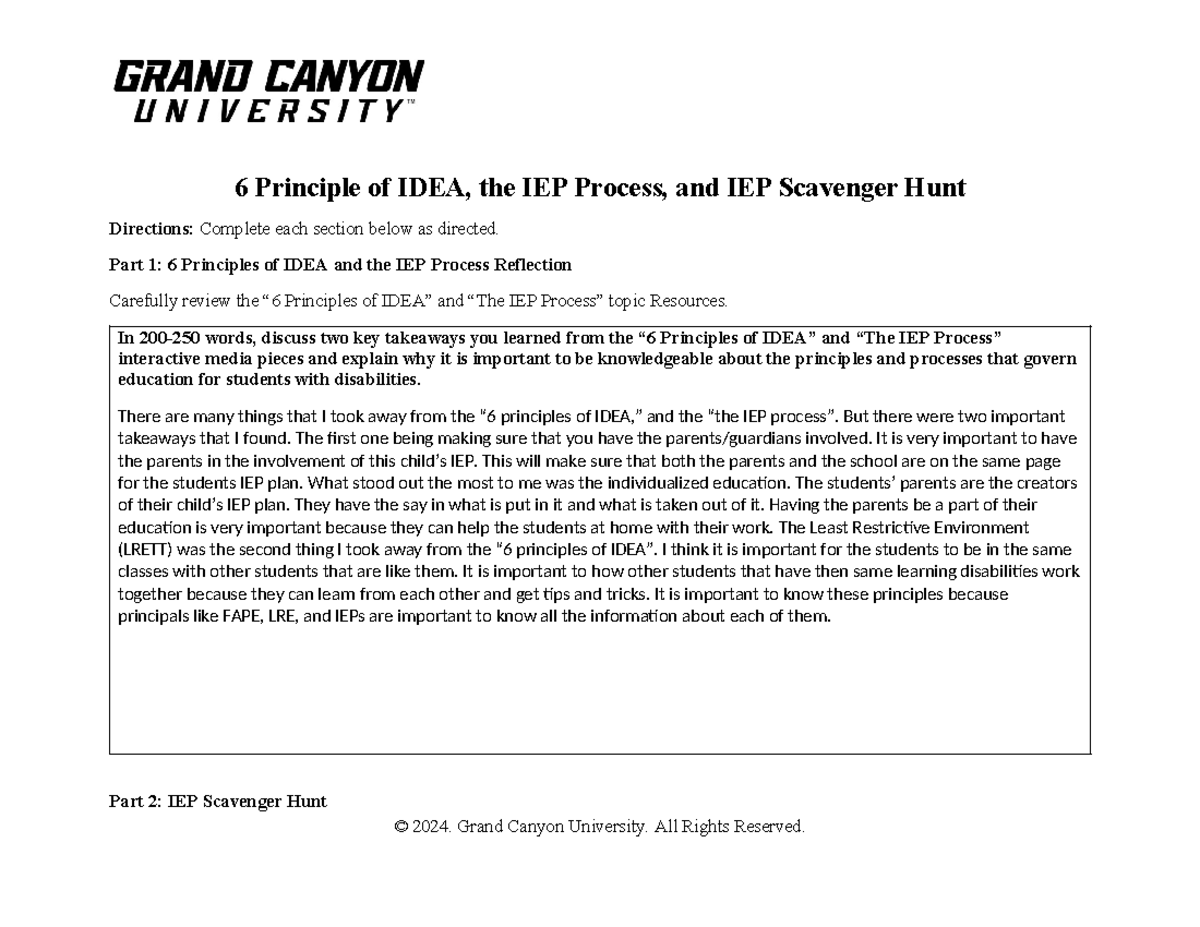 IEP Process & Scavenger Hunt: Key Principles of IDEA Explained - Studocu