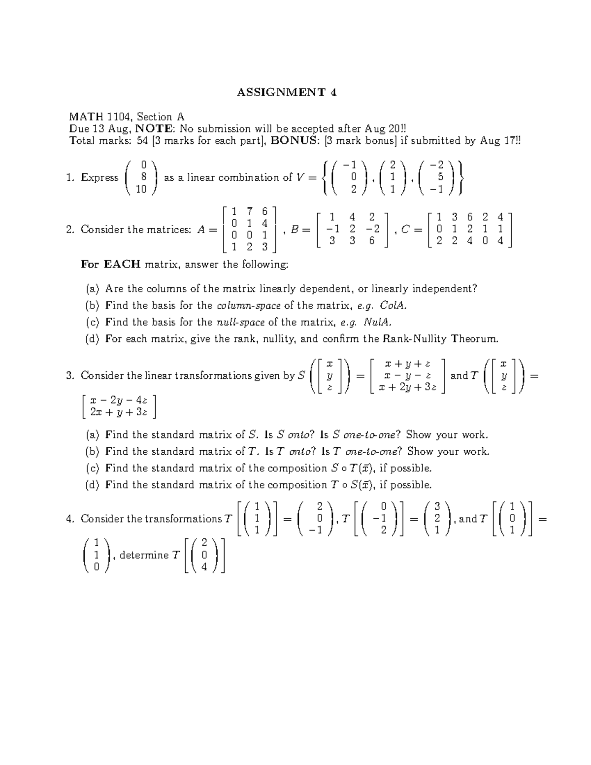 Homework Assignment 4 MATH 1104, Section A - Due 13 Aug - Studocu