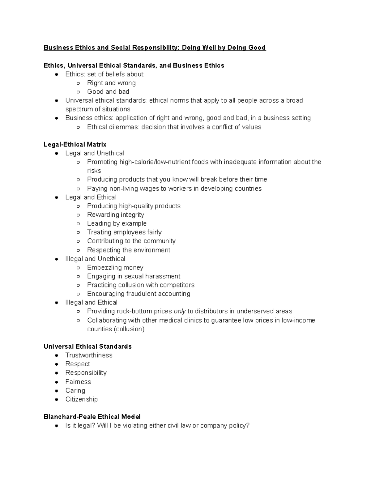 Chapter 4 - Business Ethics and Social Responsibility Overview - Studocu