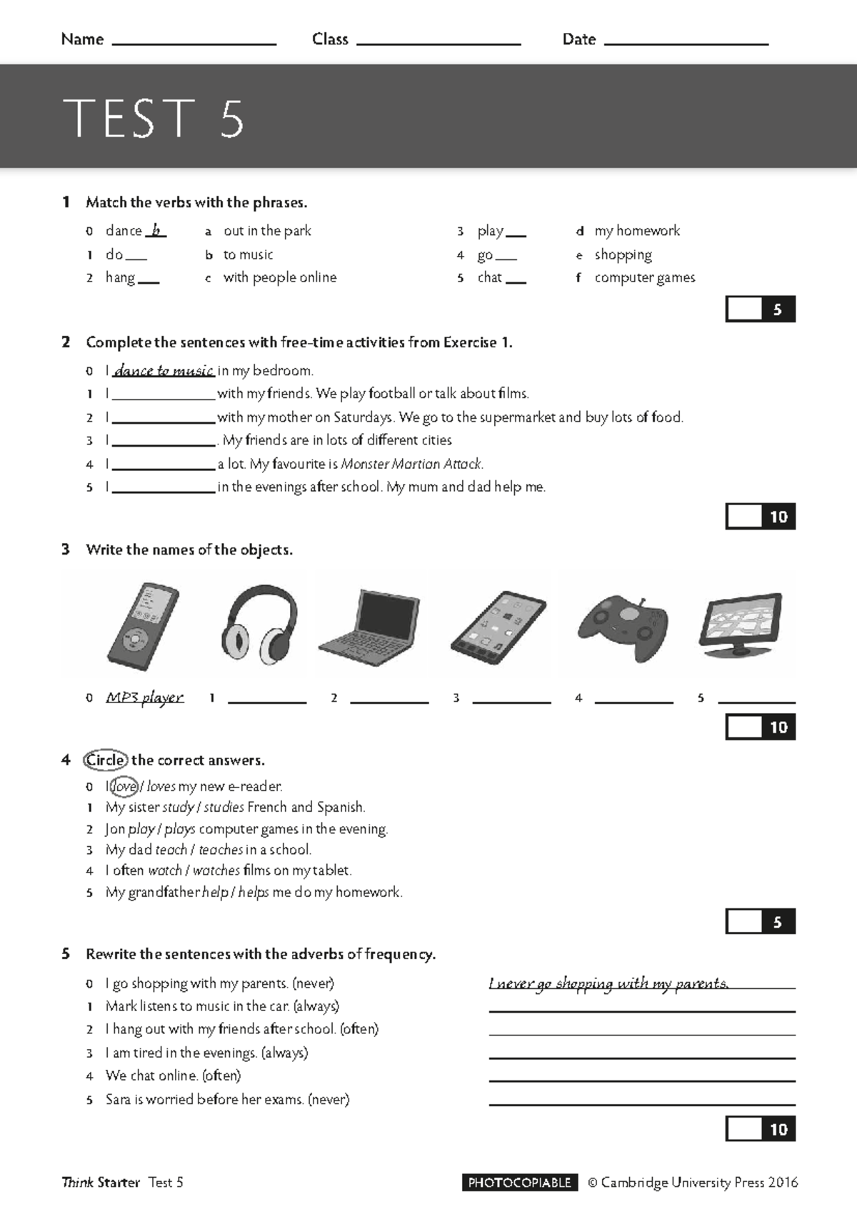 Unit 5 Test - Verb Matching and Sentence Completion Activities - Studocu