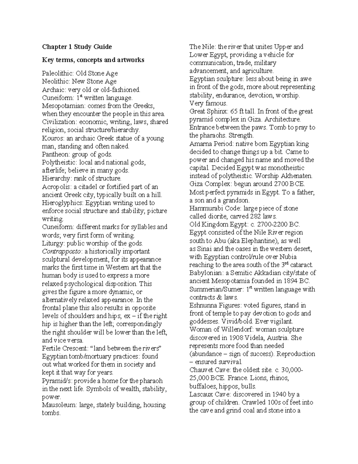 Chapter 01 Study Guide: Key Terms & Concepts from Prehistoric to ...