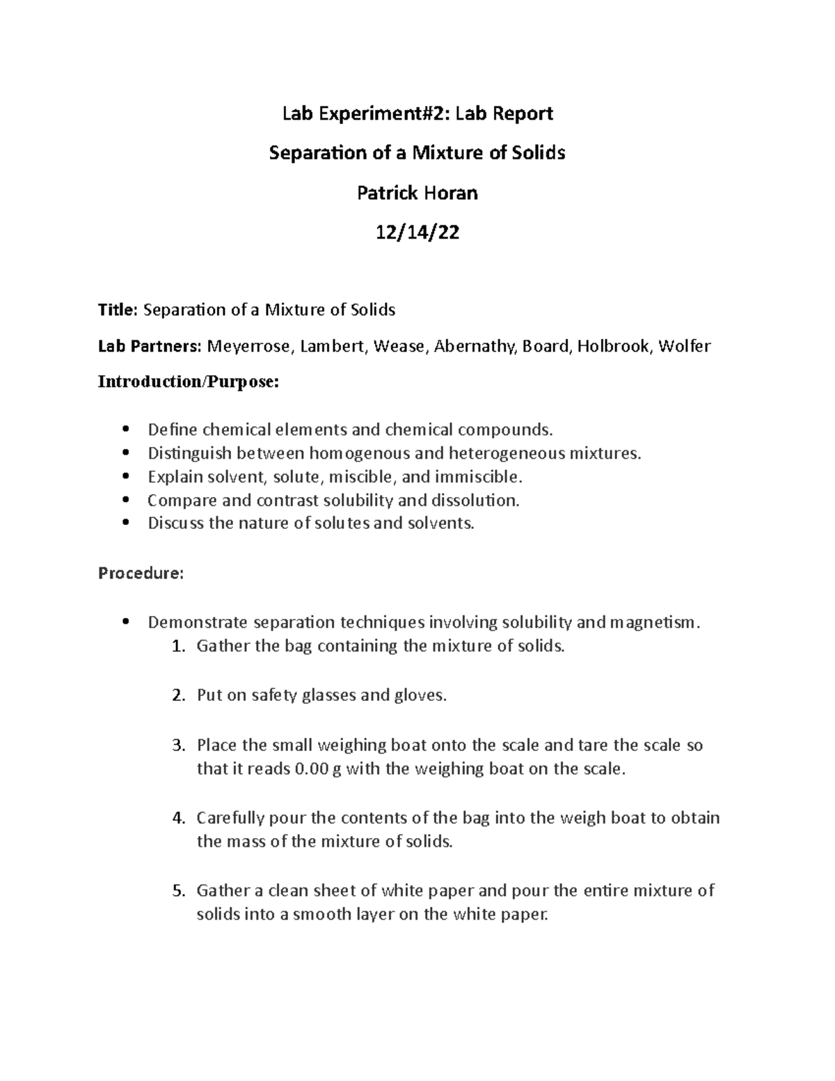 Lab Experiment 3 Lab Report-Patrick Horan - Lab Experiment#2: Lab ...