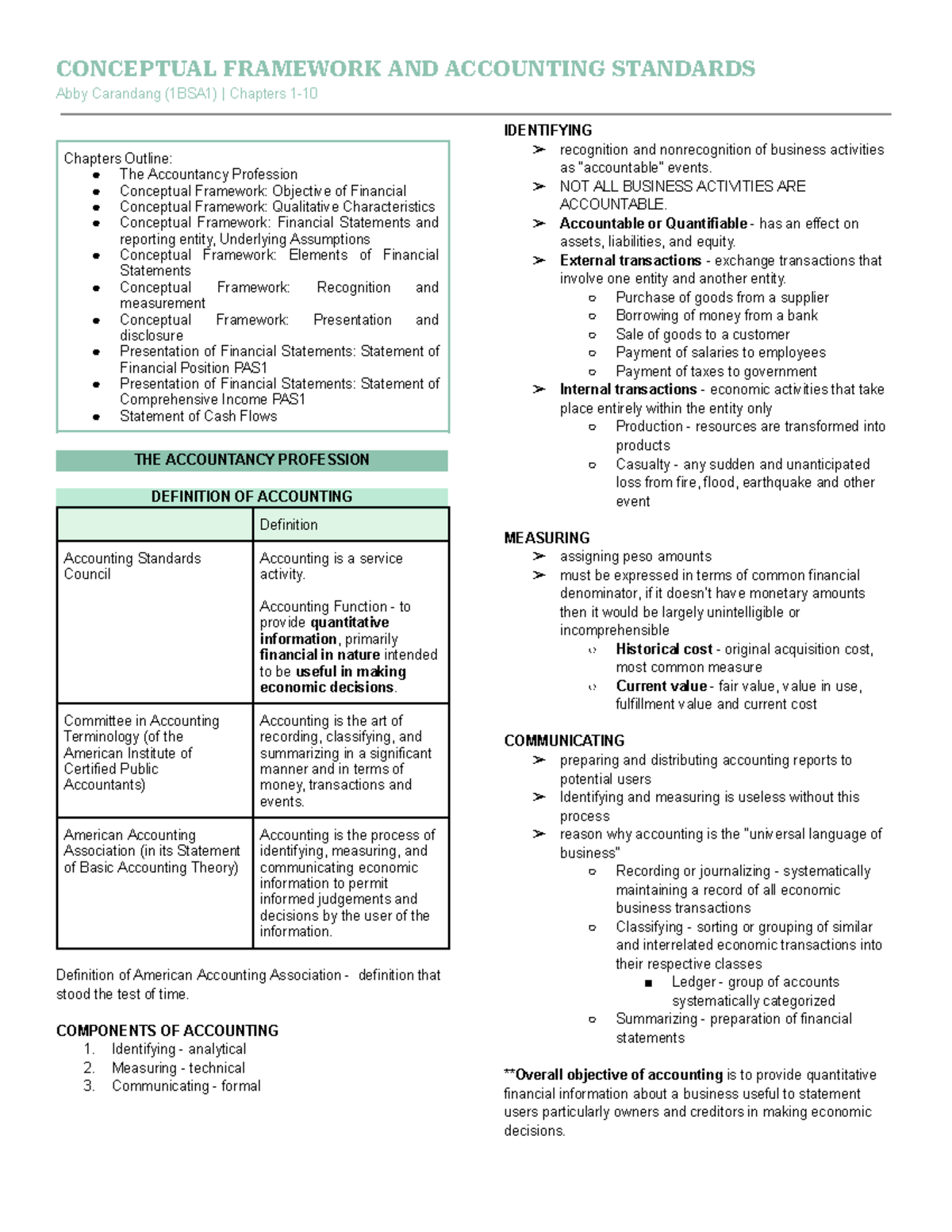 CFAS 1BSA1: Conceptual Framework & Accounting Standards Overview - Studocu