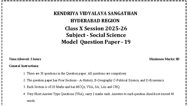 Model Question Paper QP 19 - Class X Social Science Exam - Studocu
