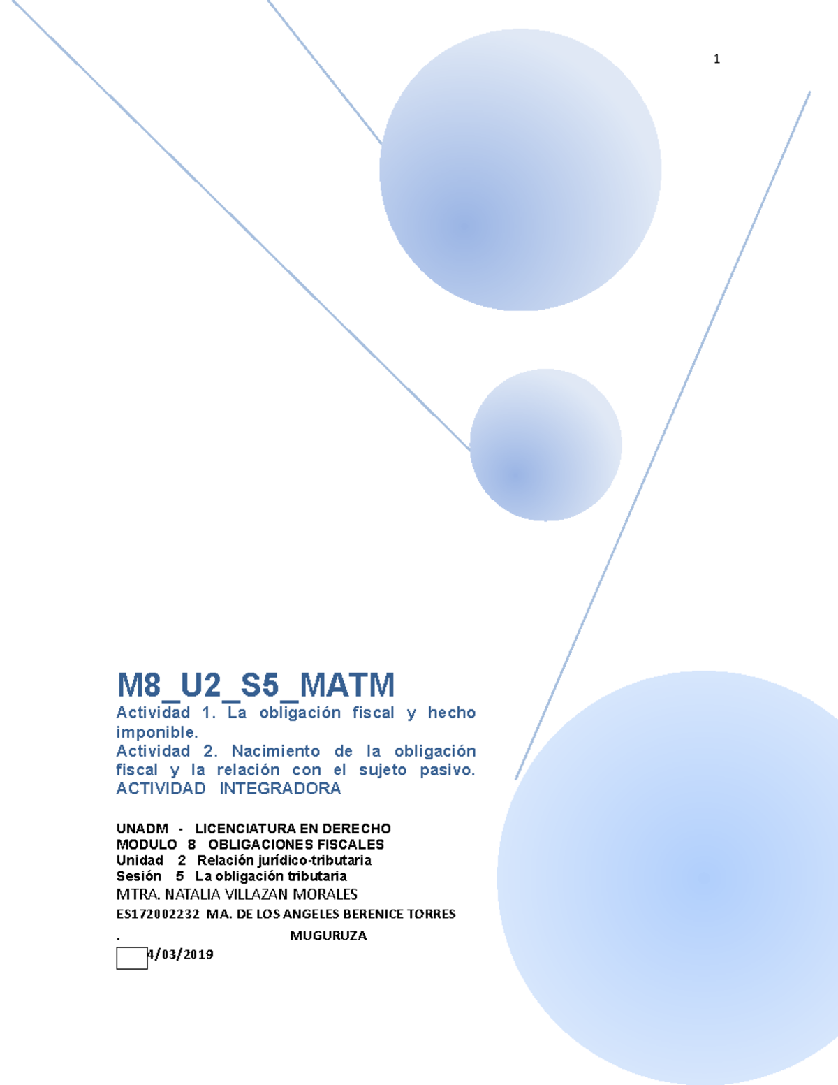 M8 U2 S5 MATM - espero sirva - M8_U2_S5_MATM Actividad 1. La obligación fiscal y hecho imponible ...