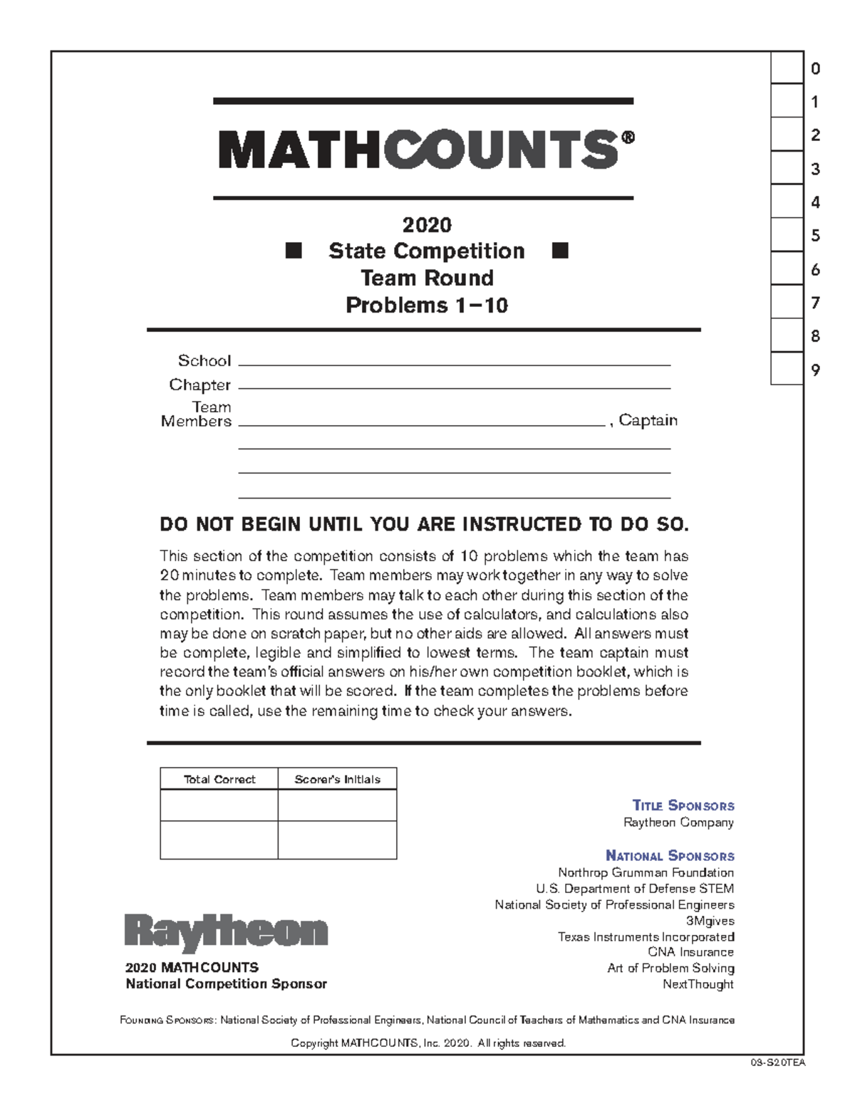 2020 MATHCOUNTS State Competition Team Round Problems - Studocu
