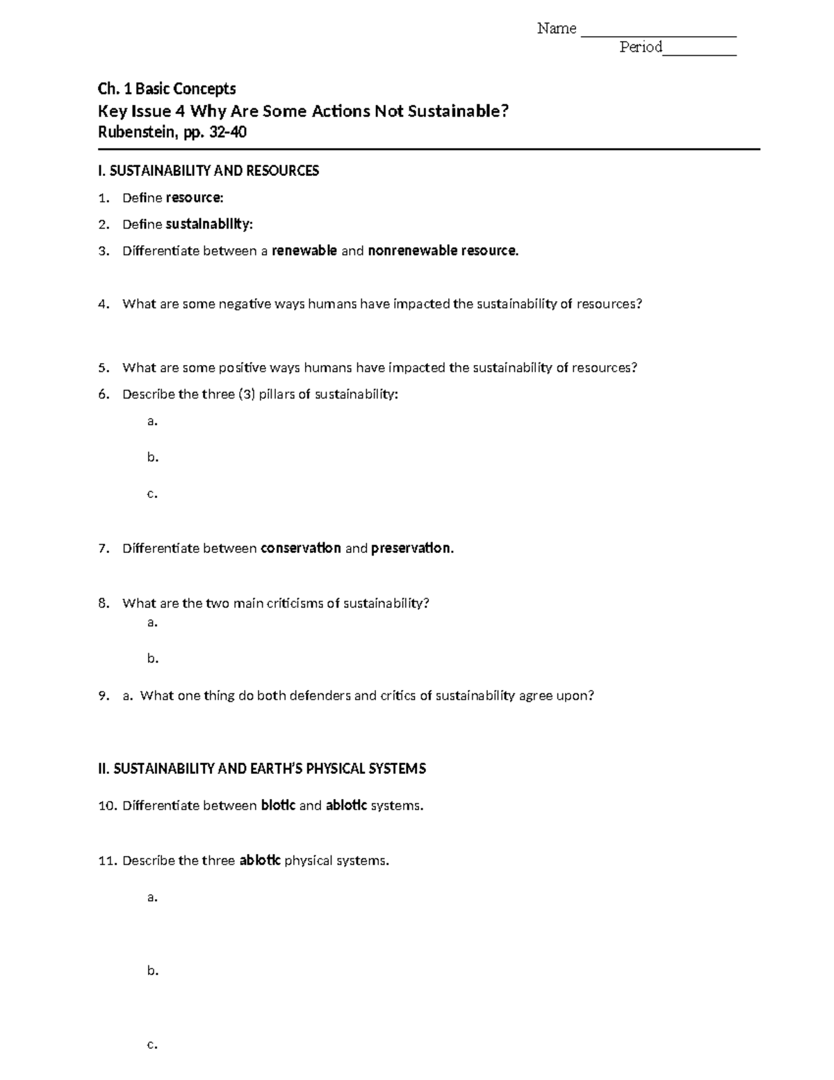 AP Human Geography 1.4 Reading Guide: Sustainability & Resources - Studocu
