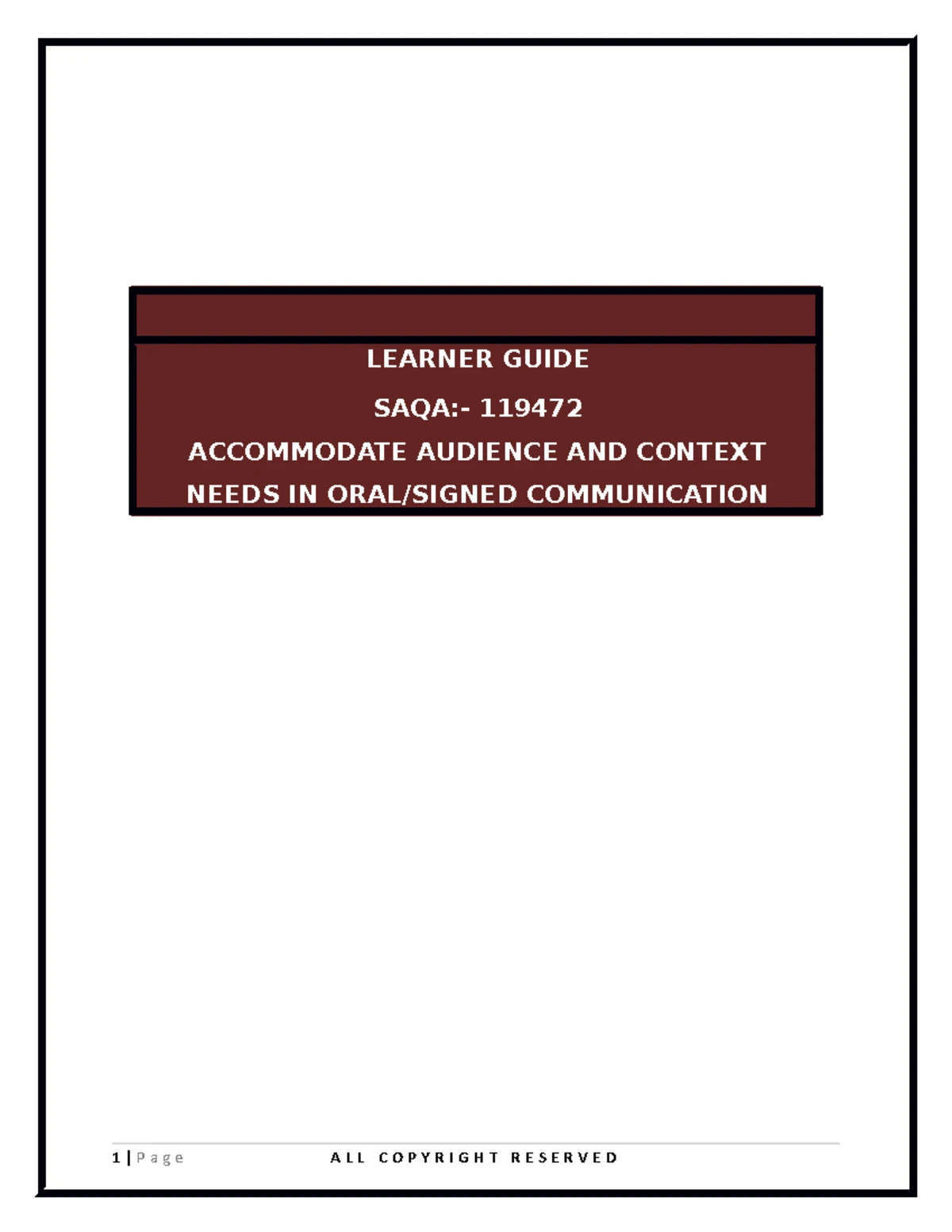 119472- learner Guide - PURPOSE OF THE UNIT STANDARD This unit standard ...