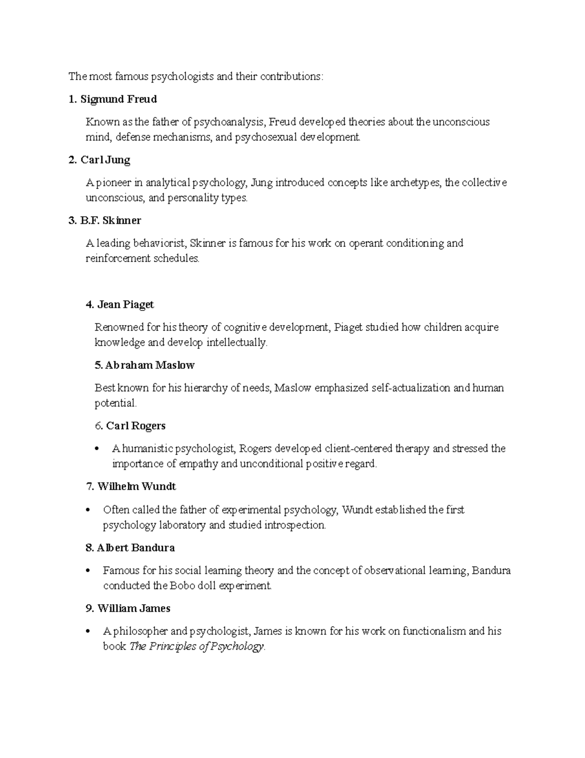 Famous Psychologists & Their Contributions: Key Insights - Studocu