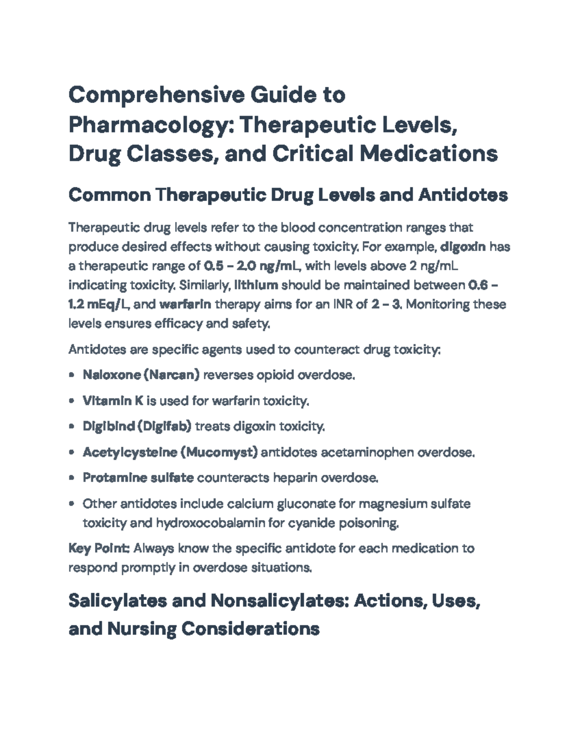 Comprehensive Pharmacology Review: Drug Classes & Therapeutic Levels ...