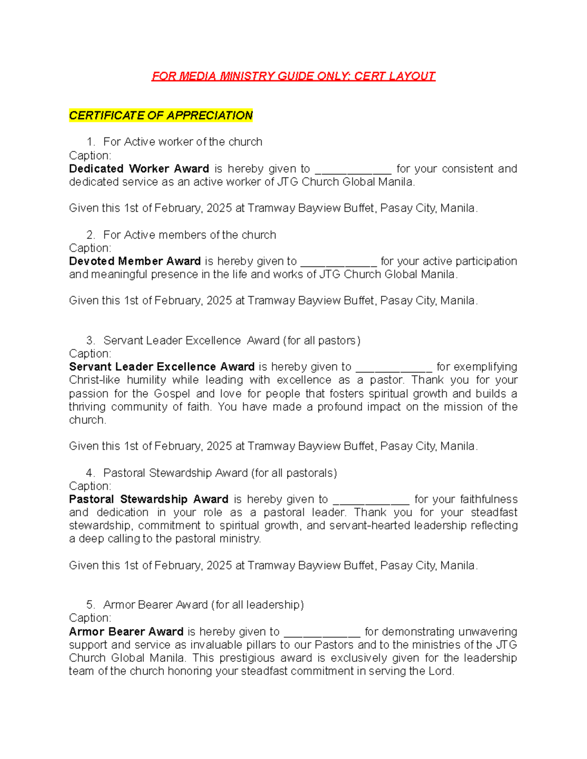 Updated-Cert-Captions - FOR MEDIA MINISTRY GUIDE ONLY: CERT LAYOUT ...