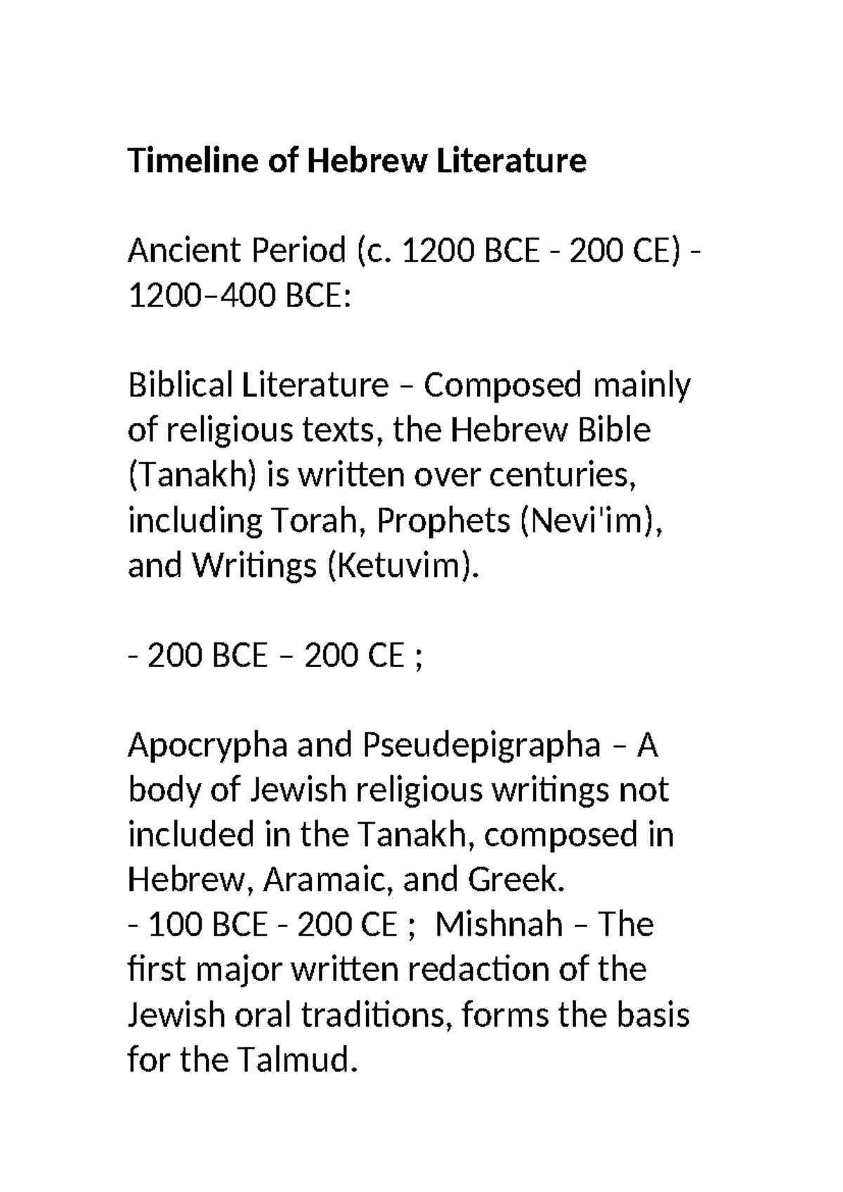 Timeline of Hebrew literature: Ancient to modern periods (c. 1200 BCE ...