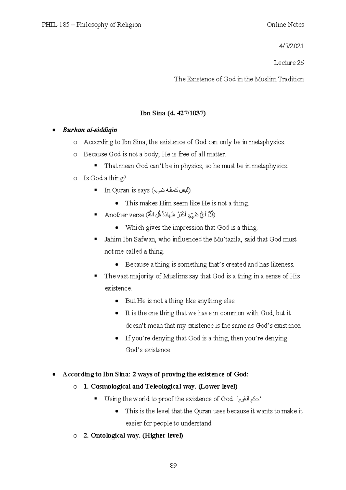 Chapter 6 The Existence of God in the Muslim Tradition-Week 26 - PHIL ...
