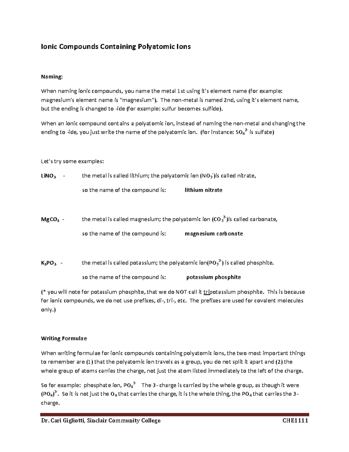 Ionic Compounds and Polyatomic Ions: Overview and Example Problems ...