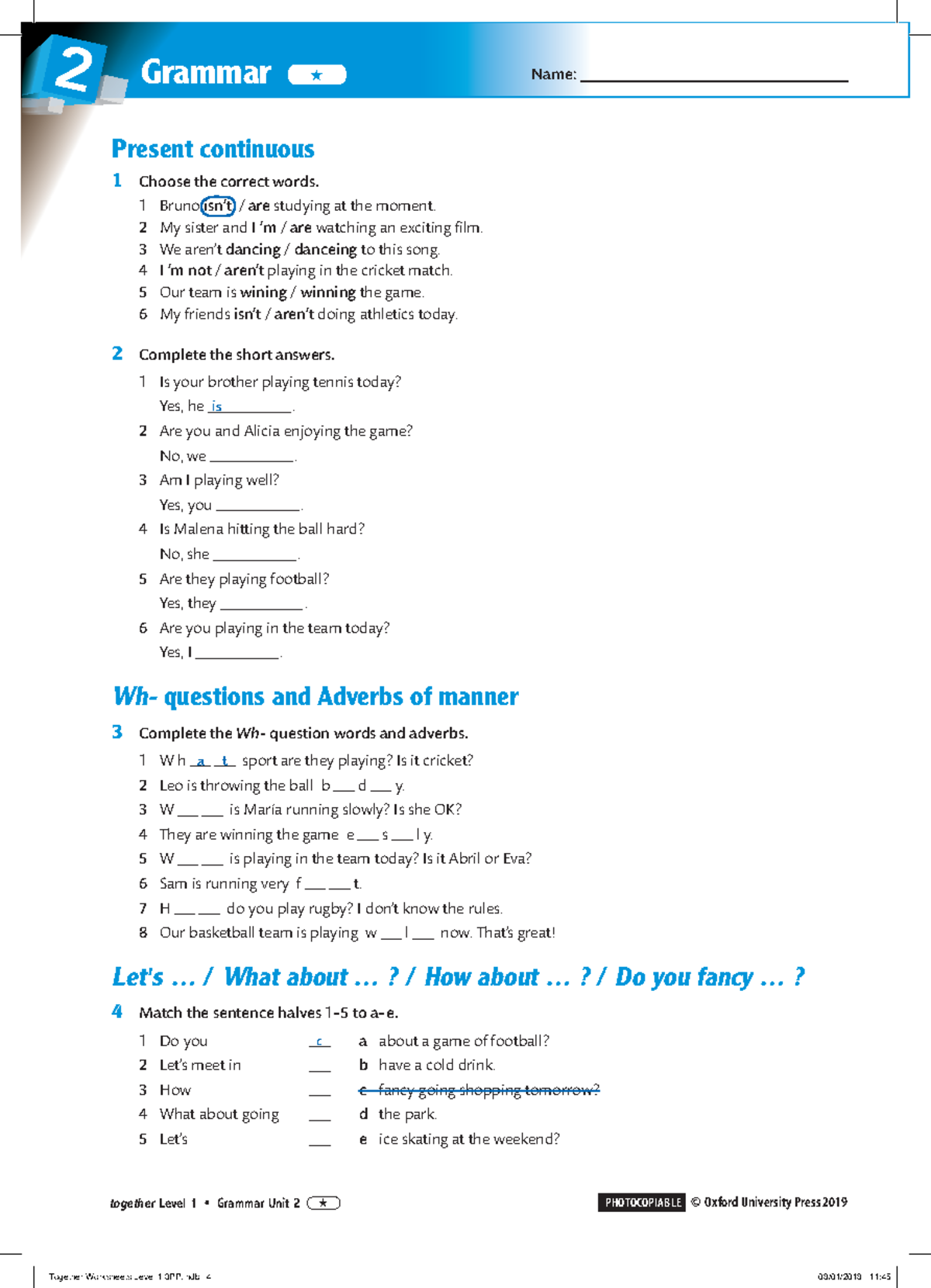 Together Level 1 Unit 2 Worksheets: Grammar & Vocabulary Activities ...