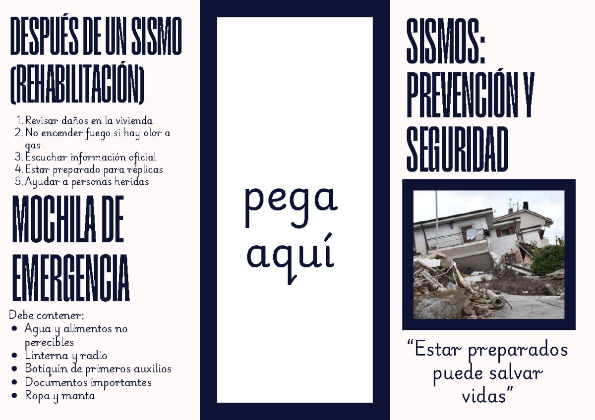 Tríptico sobre Sismos: Prevención y Seguridad Post-Sismo - Studocu