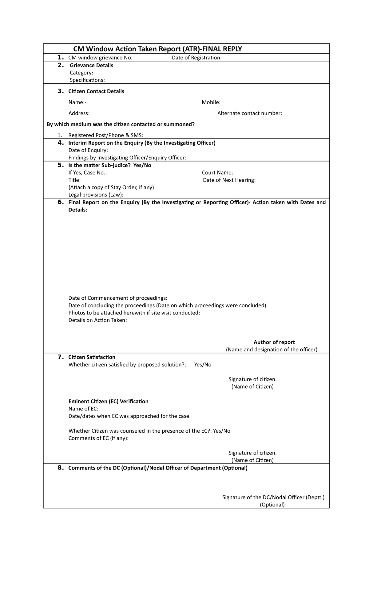 CM window performa - CM Window Action Taken Report (ATR)-FINAL REPLY CM ...