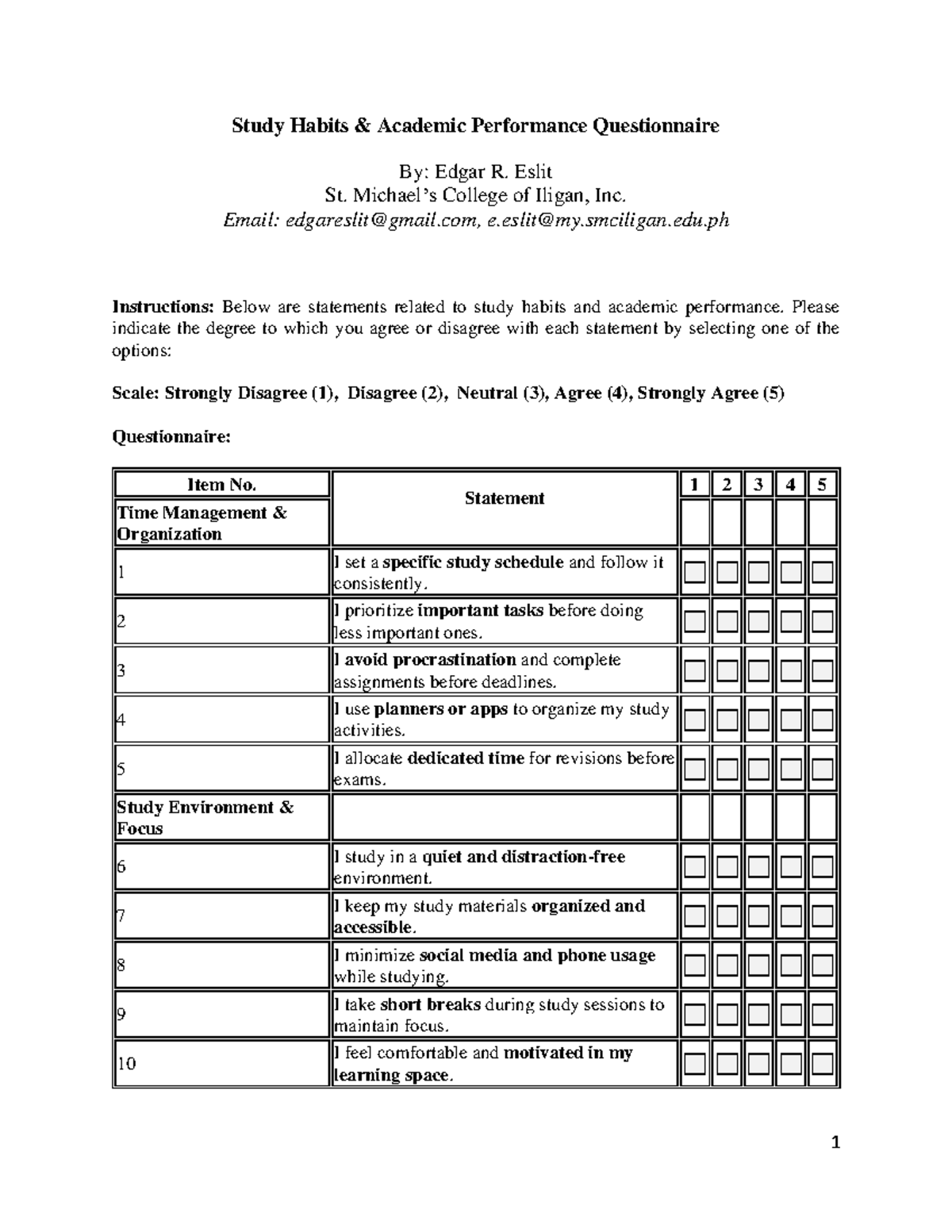 Study Habits & Academic Performance Questionnaire: Insights & Analysis ...