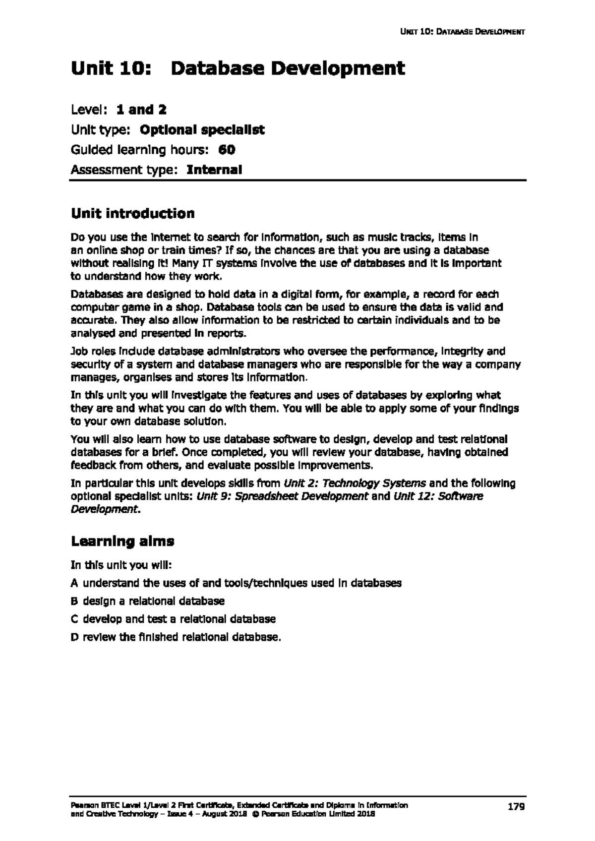 Unit 10: Database Development - Understanding and Creating Relational Databases - Studocu