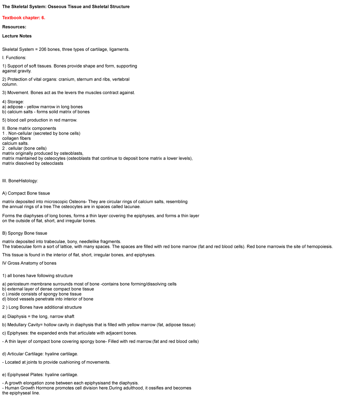 Introduction to skeletal system lecture notes - The Skeletal System ...