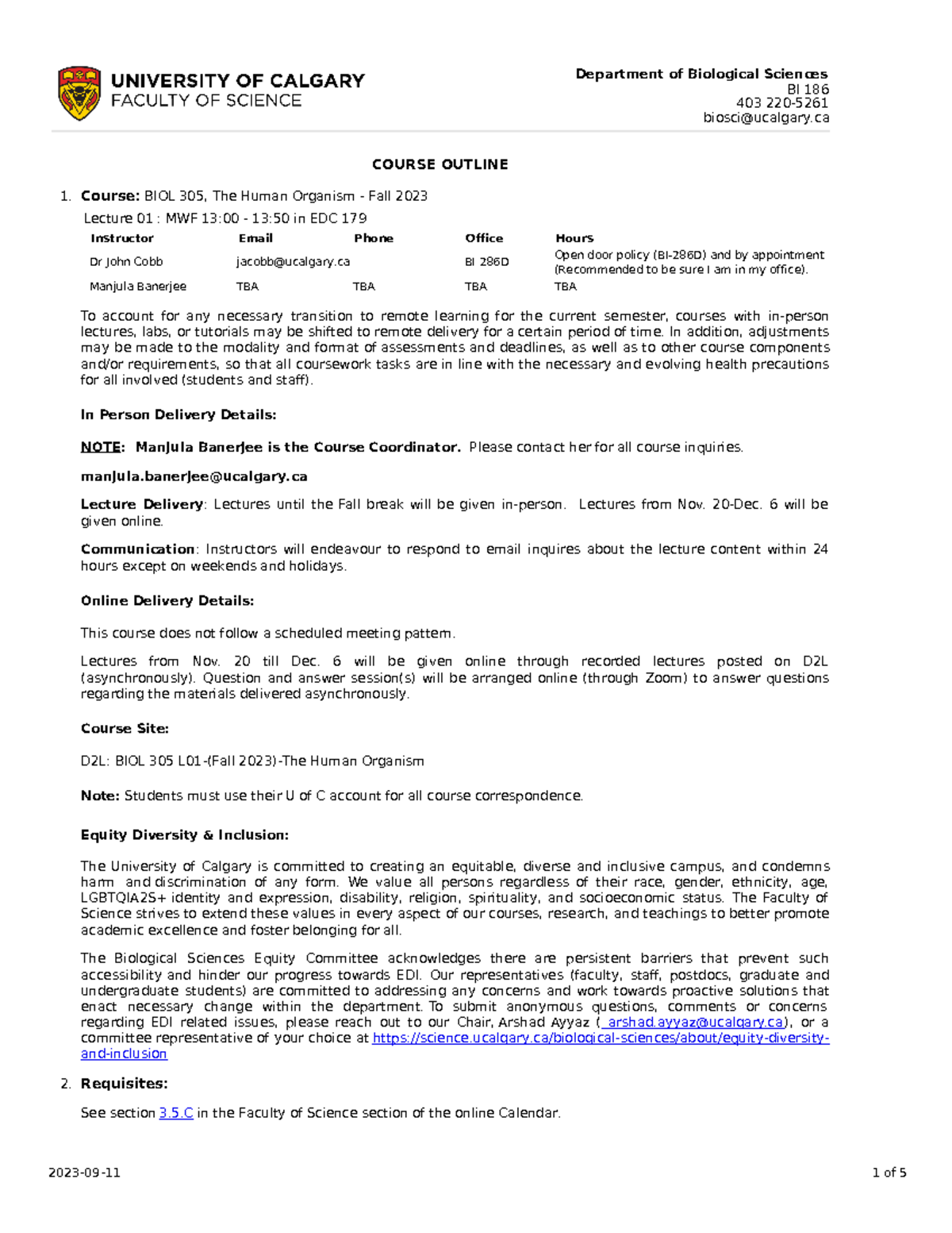 BIOL 305 - Human Biology at U of C - Department of Biological Sciences ...