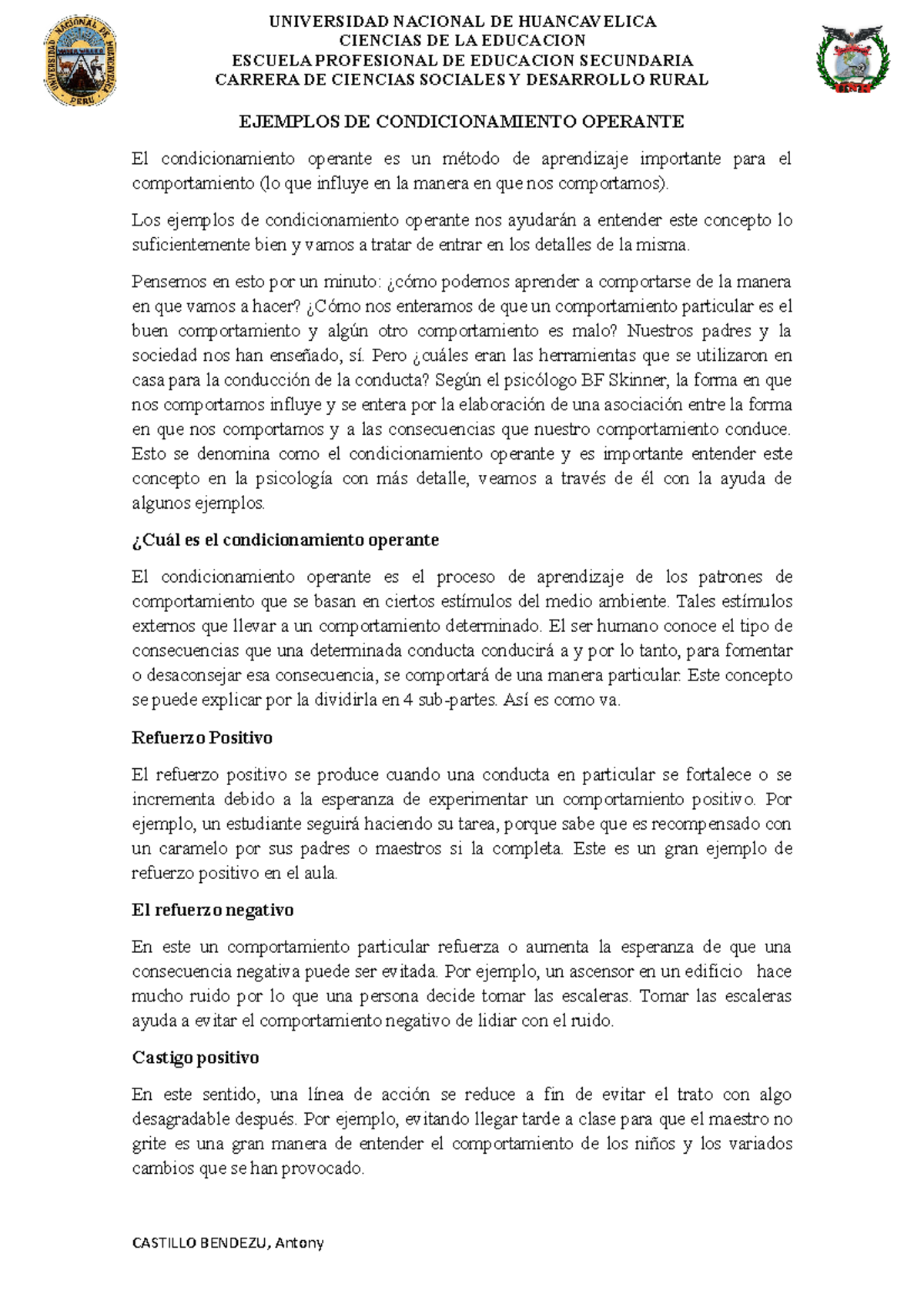 Ejemplos De Condicionamiento Operante Ejemplo De Condicionamiento