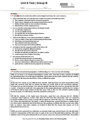 New Password B2 UT 2A - Testy z odpowiedziami - Unit 2 Test | Group A ...