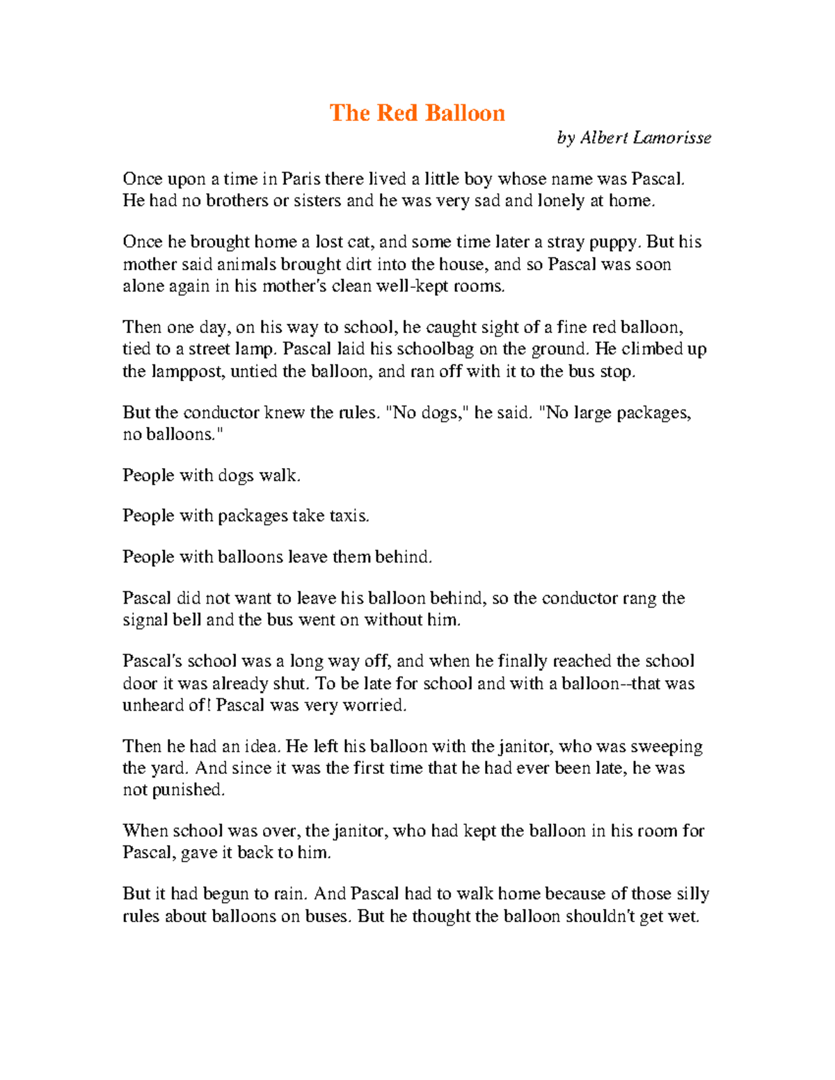 Red Balloon Story Analysis - ENG 101 - Studocu