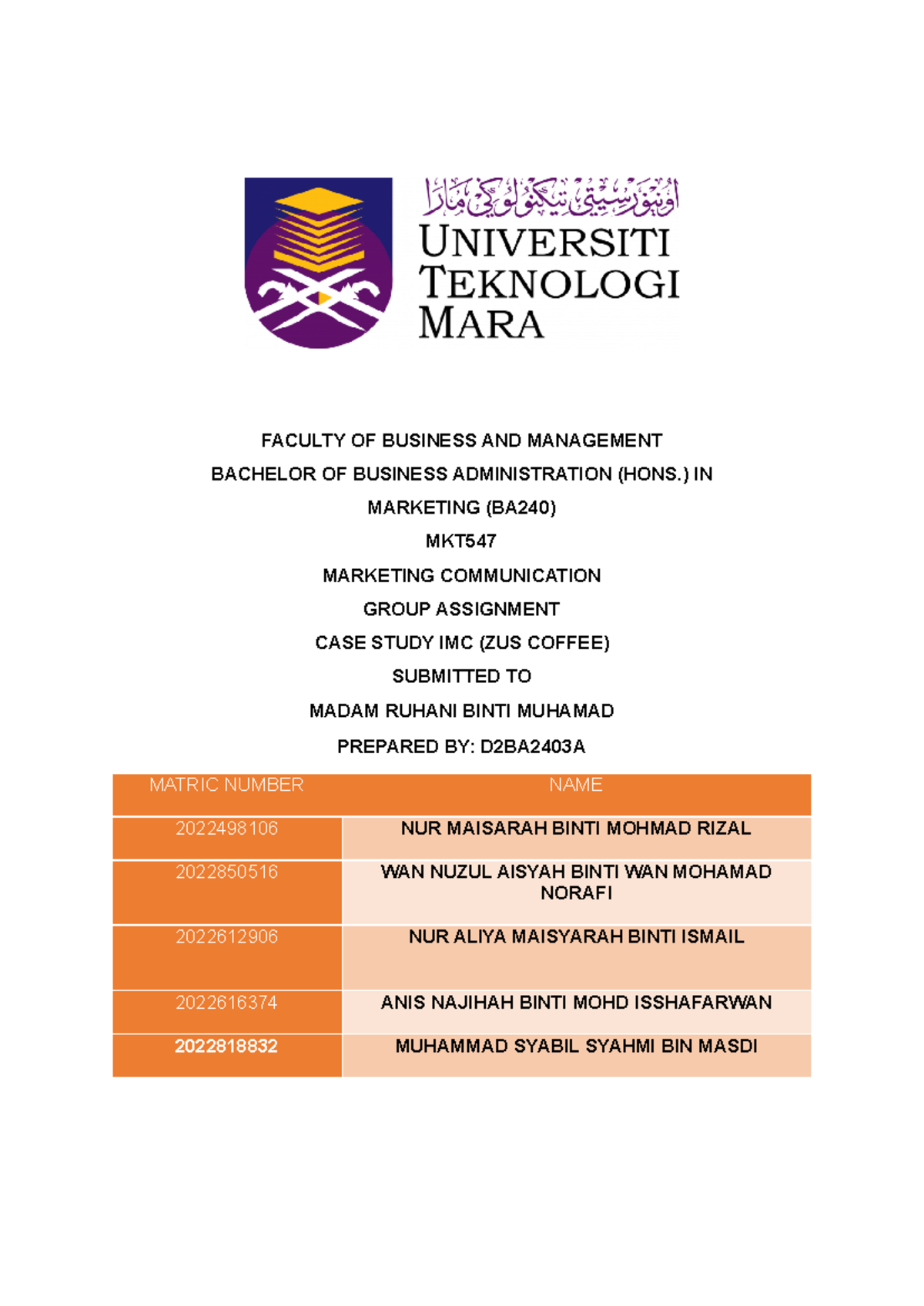 Case Study on IMC Strategies for ZUS Coffee - MKT547 - Studocu