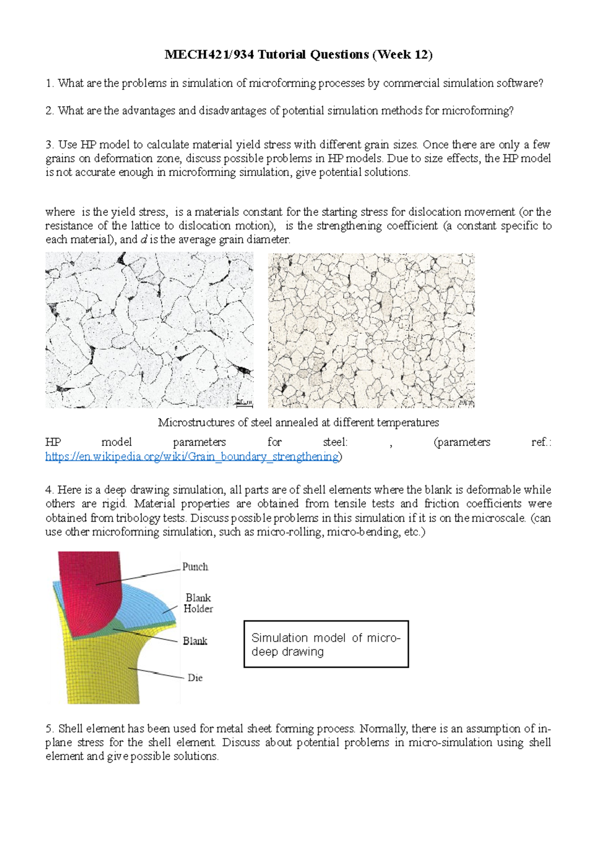 Week 12 - No comments - MECH421/934 Tutorial Questions (Week 12) What ...