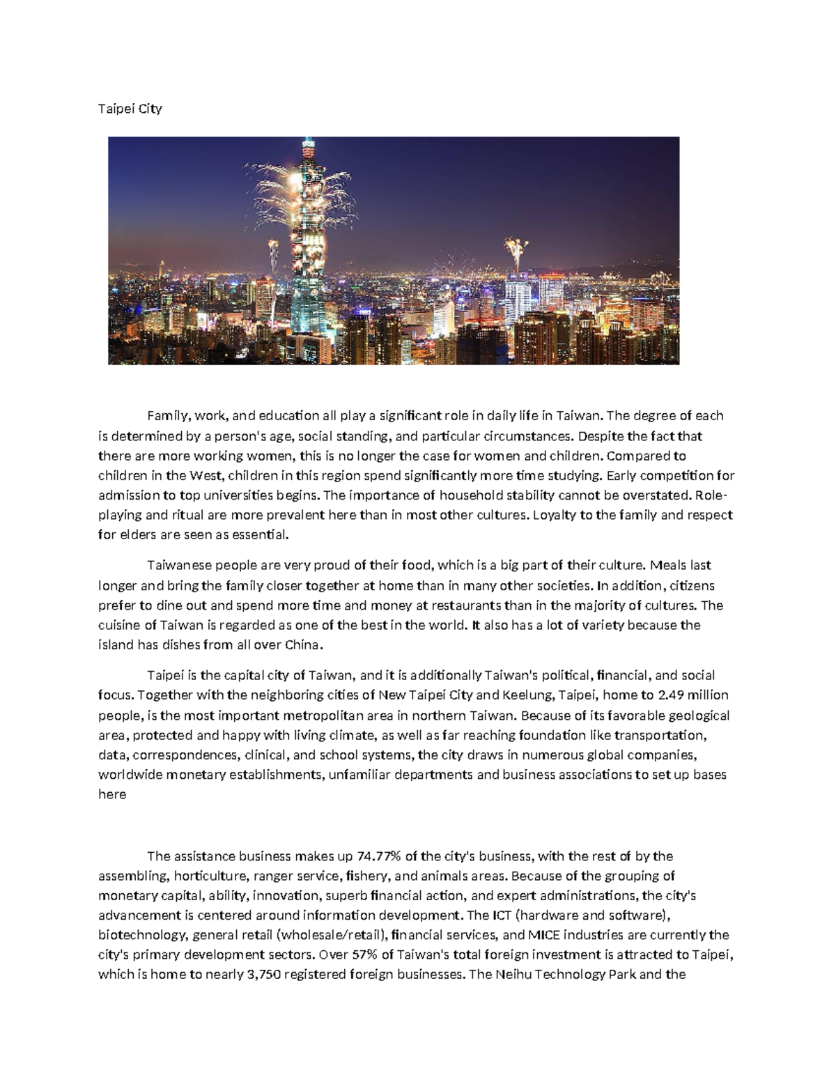 Taipei City: Family, Work, and Education Dynamics in Taiwan - Studocu