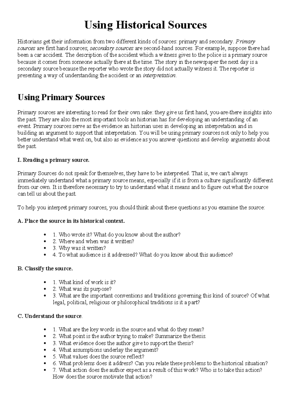 Analyzing Primary and Secondary Sources in Historical Research - Studocu
