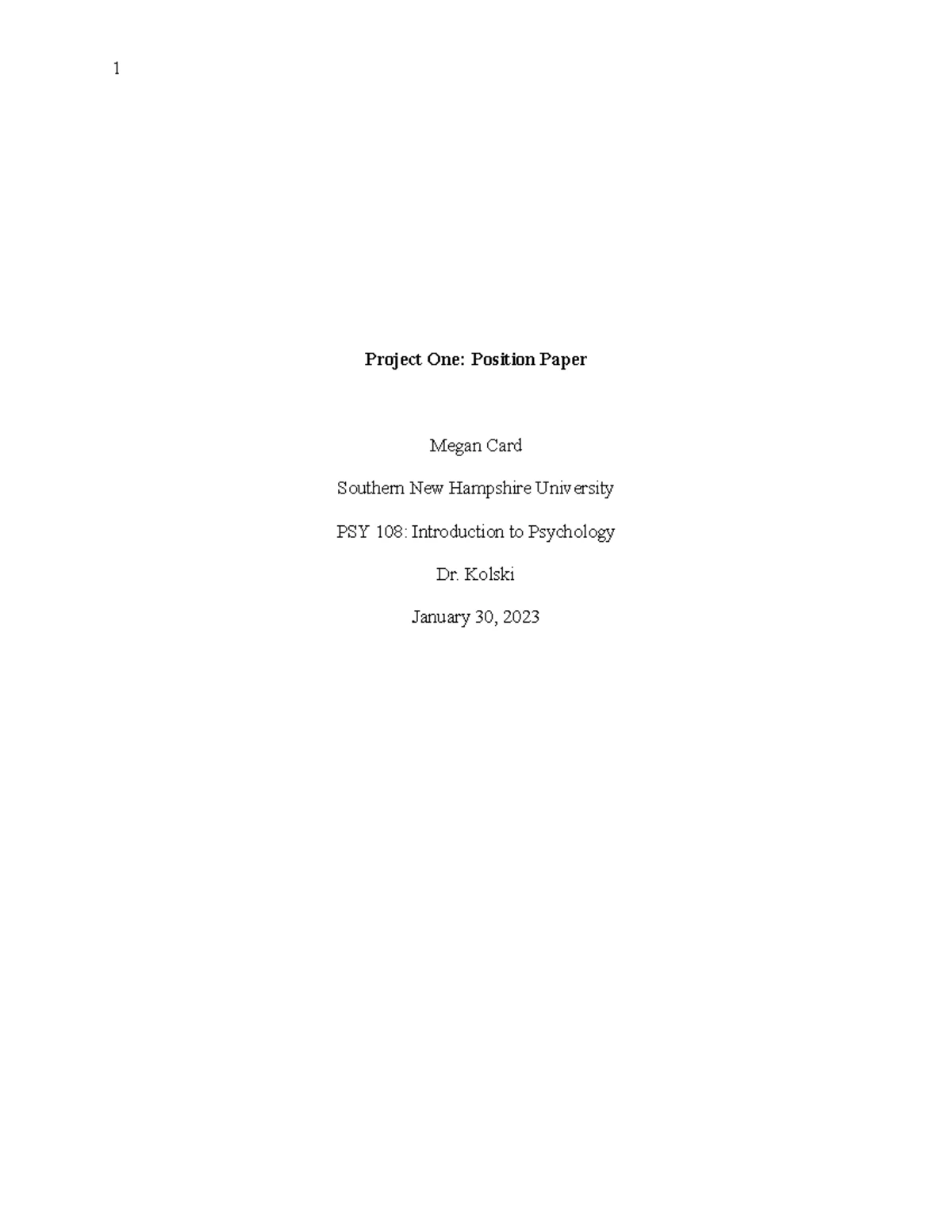 PSY 108 Project One Milestone: Graphic Organizer on Perspectives - Studocu