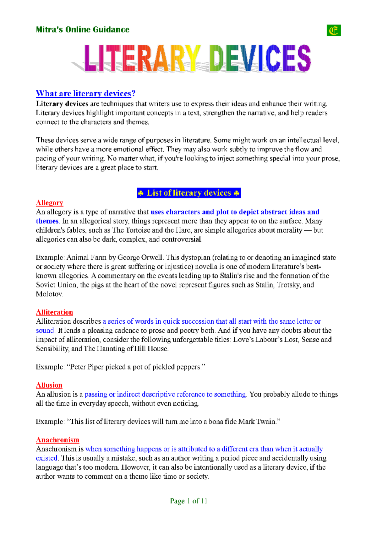 Literary Devices Overview & Examples for Better Writing - Studocu